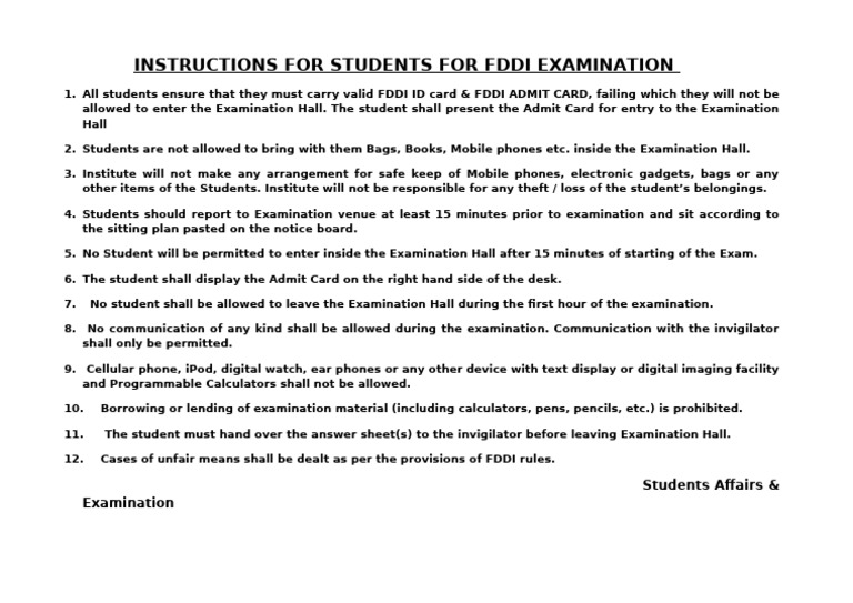 Instructions for Students for Fddi End Term Examination (1) | PDF