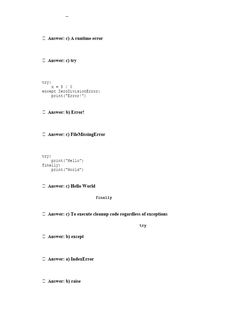 Python Exception Handling MCQs Guide | PDF | Computer File | Python ...