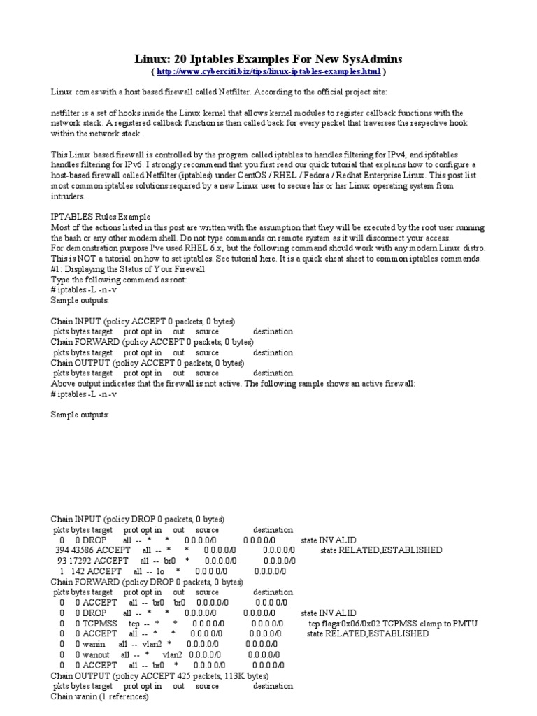 Linux 20 Iptables Examples For New Sysadmins Pdf Port Computer