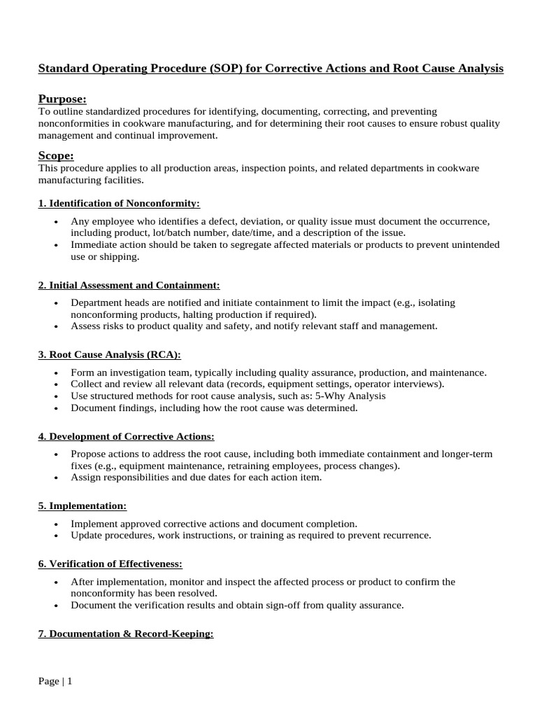 SOP - Corrective Actions and Root Cause Analysis | PDF | Quality ...