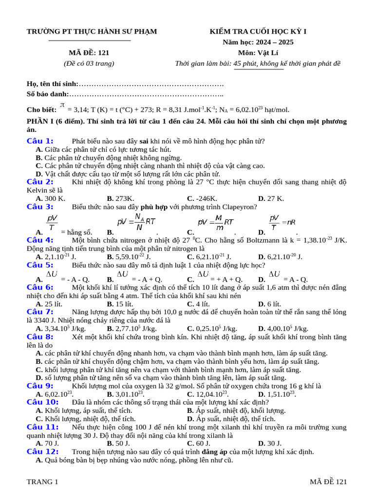 Vat Ly 12-CTST-HK 1-THSP An Giang | PDF