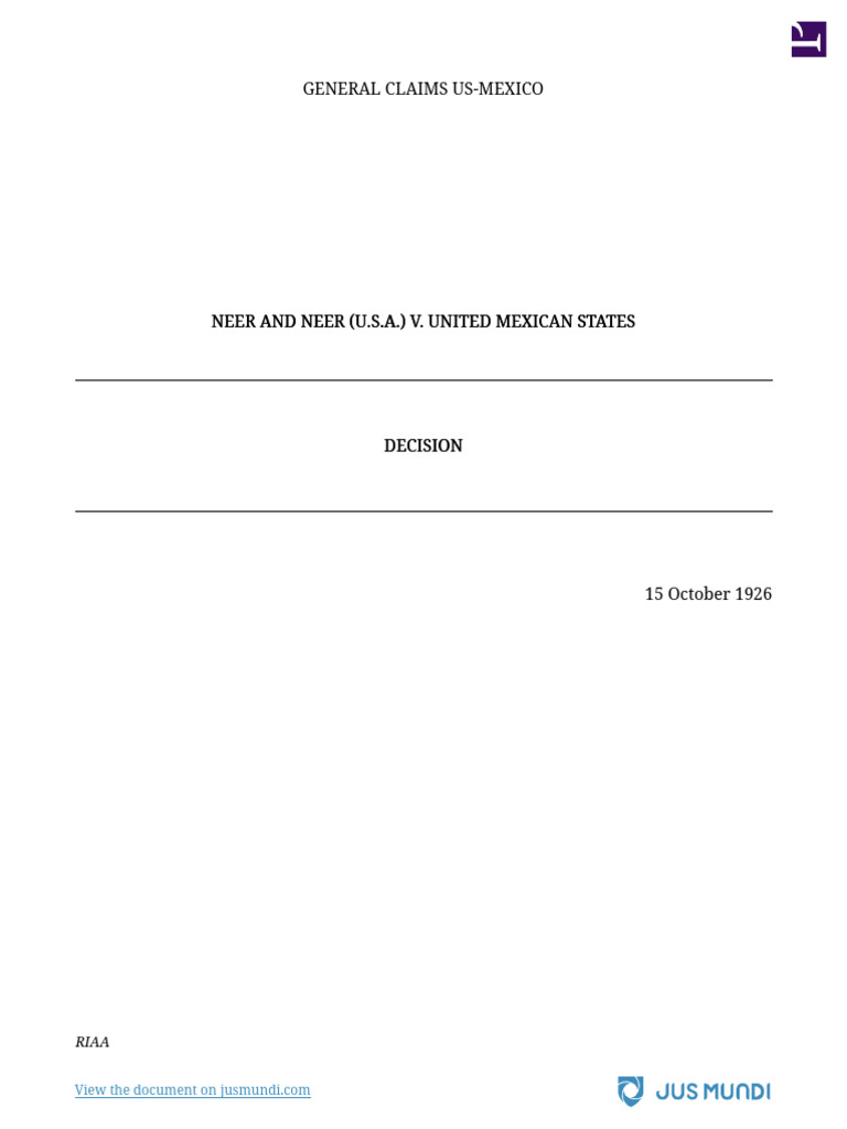 Neer and Neer U.S.A. v. United Mexican States | PDF | Justice | Crime ...