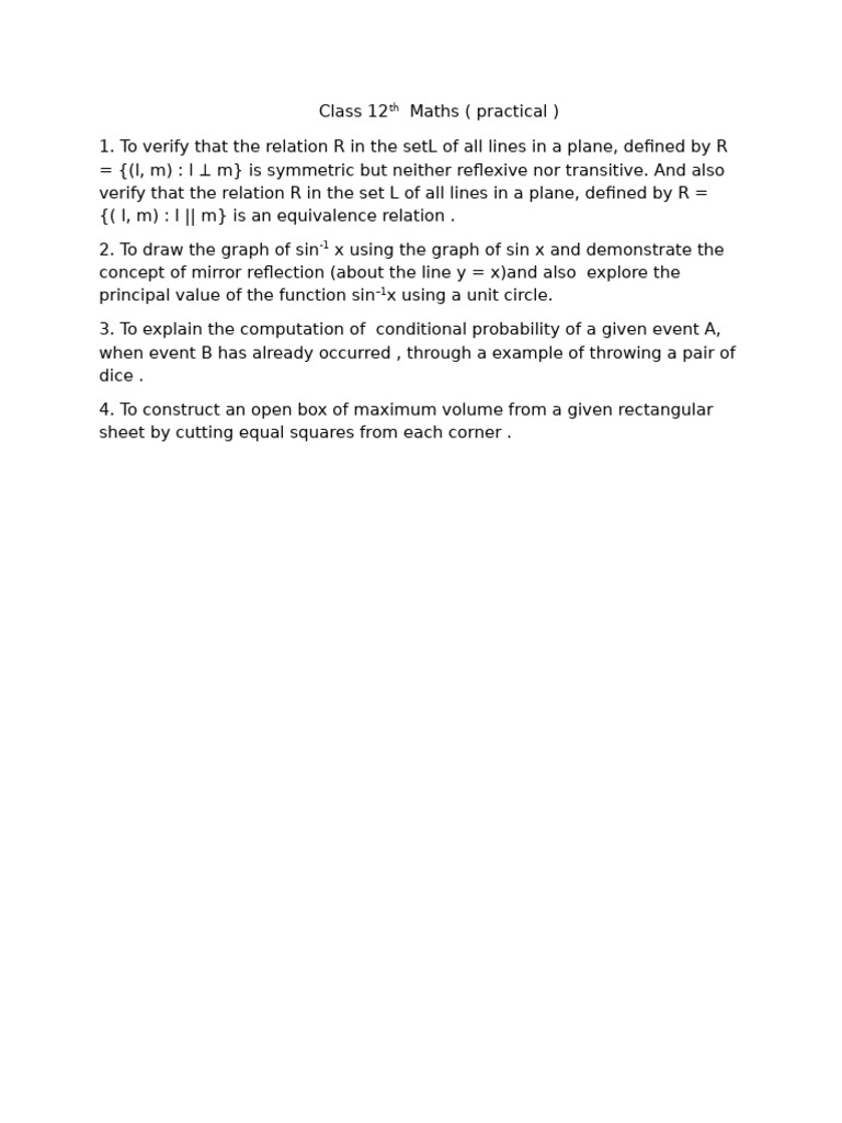 Class 12 Maths Practical Exercises | PDF