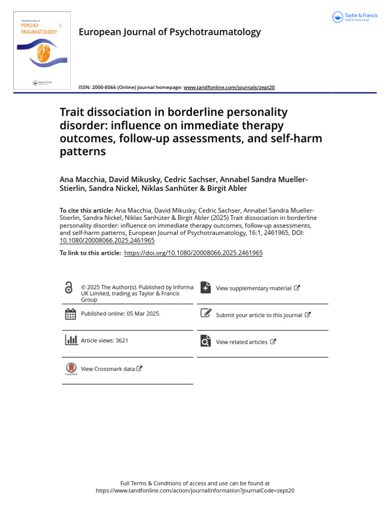 Trait Dissociation in Borderline Personality Disorder Influence on ...