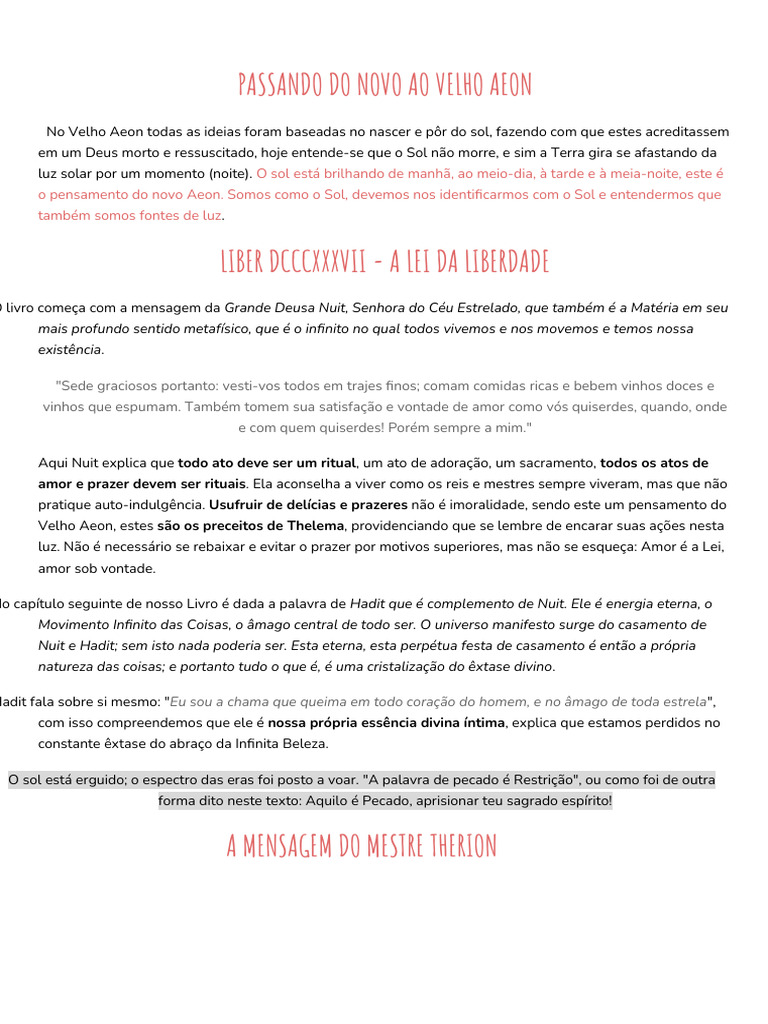 Novo Aeon: A Lei da Vontade e Liberdade | PDF | Thelema | Pecado
