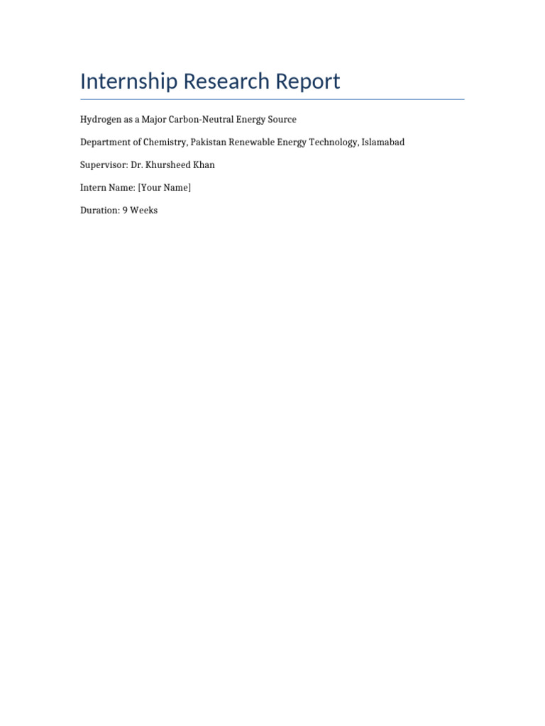 Hydrogen Research Internship Report | PDF | Hydrogen | Fuels