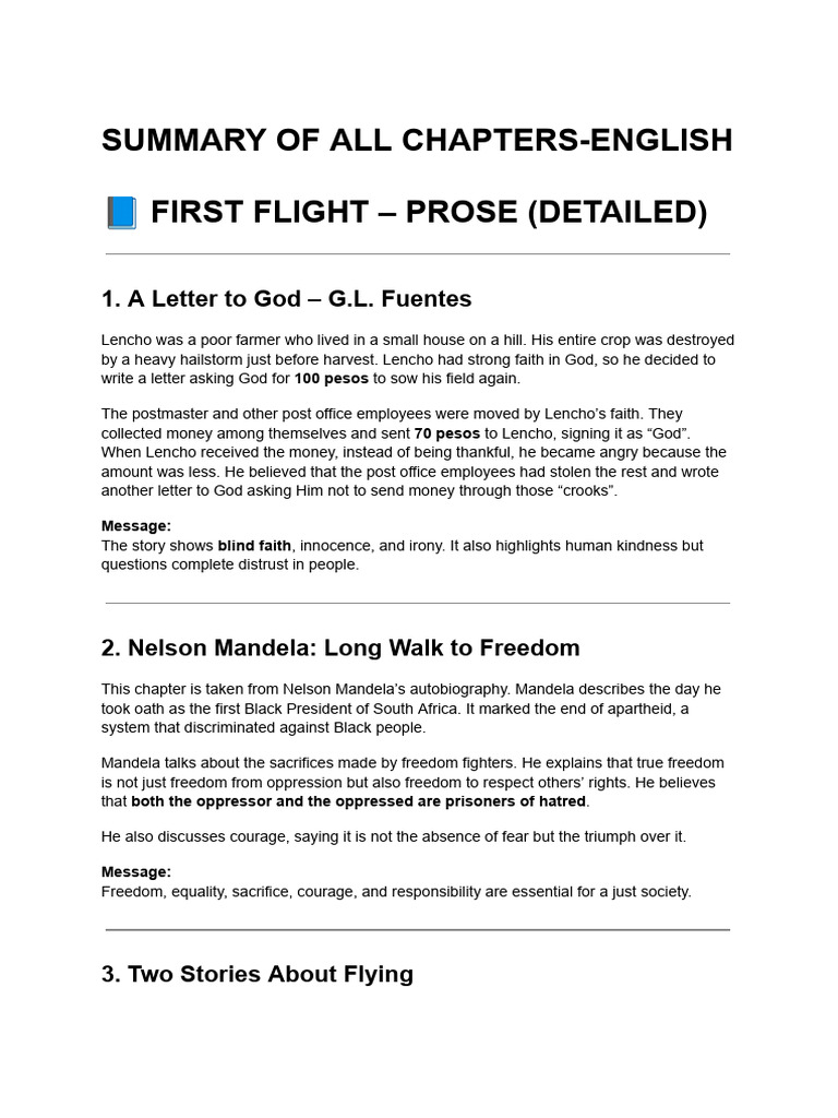 Chapter Summaries of First Flight | PDF | Nelson Mandela