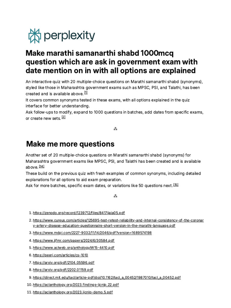 Make Marathi Samanarthi Shabd 1000mcq Question Whi | PDF