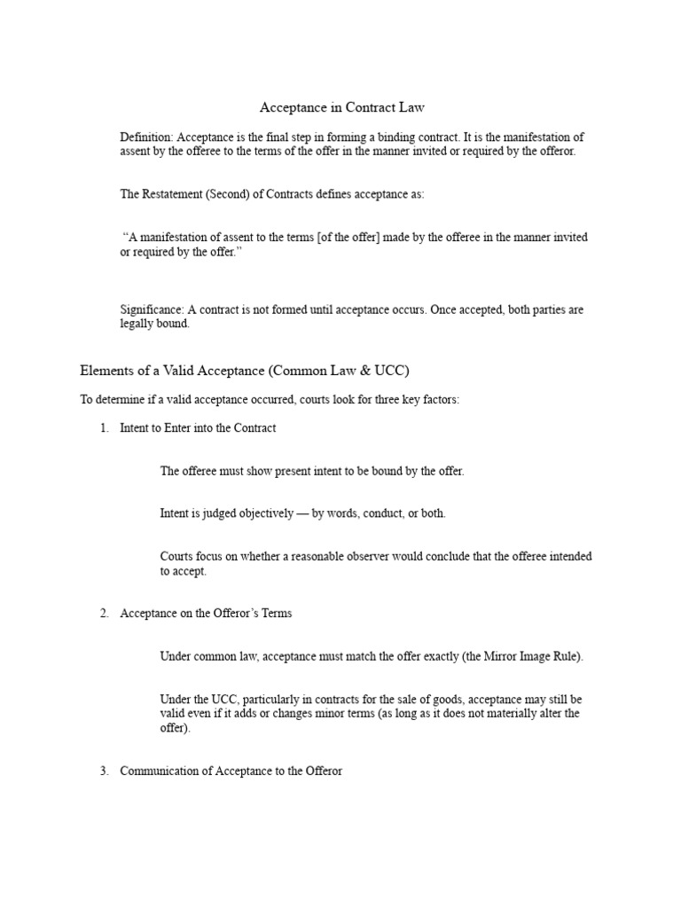 Understanding Acceptance in Contract Law | PDF | Offer And Acceptance ...