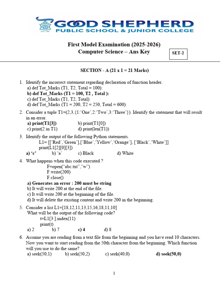 12cs Set 2 Model 1 Ans Key | PDF | Parameter (Computer Programming) | Html