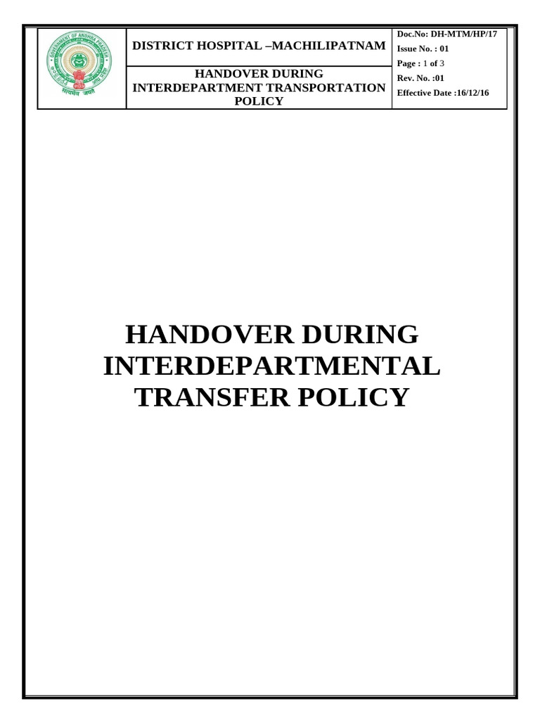 R. Handover During Interdepartmental Transfer Policy | PDF | Hospital ...