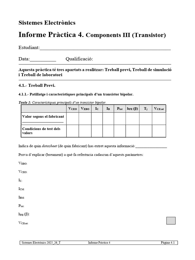 Informe Pràctica 4 STI (Components III - Transistors) | PDF