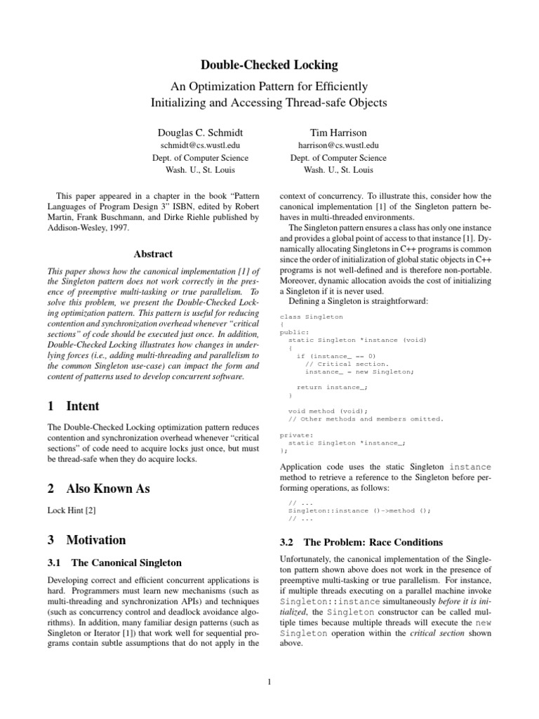 Double-Checked Locking Pattern Explained | PDF