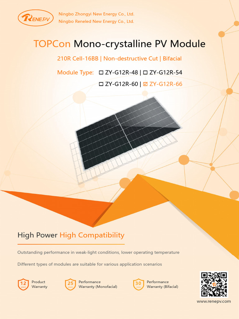 TOPCon Mono-crystalline PV Modules Specs | PDF | Photovoltaics | Solar ...