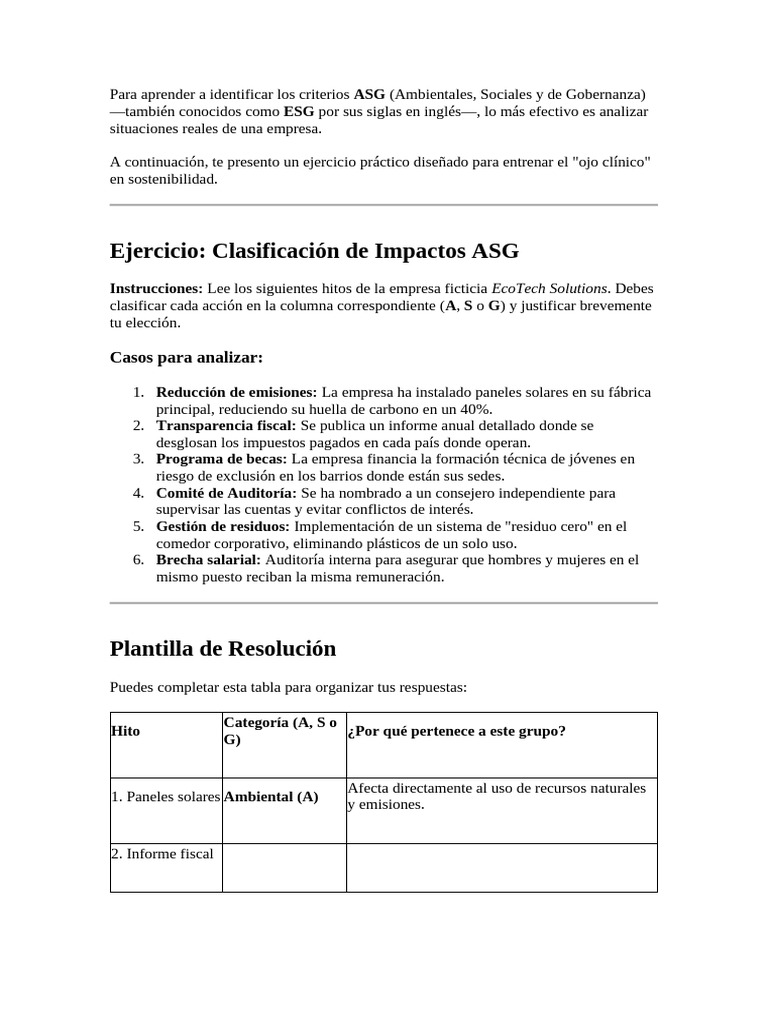 Ejercicio Práctico sobre Criterios ASG | PDF | Business | Residuos