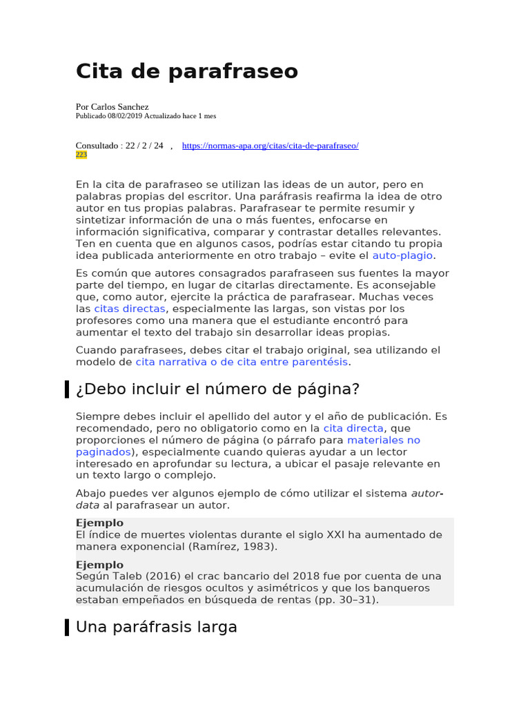 Cita de Parafraseo | PDF