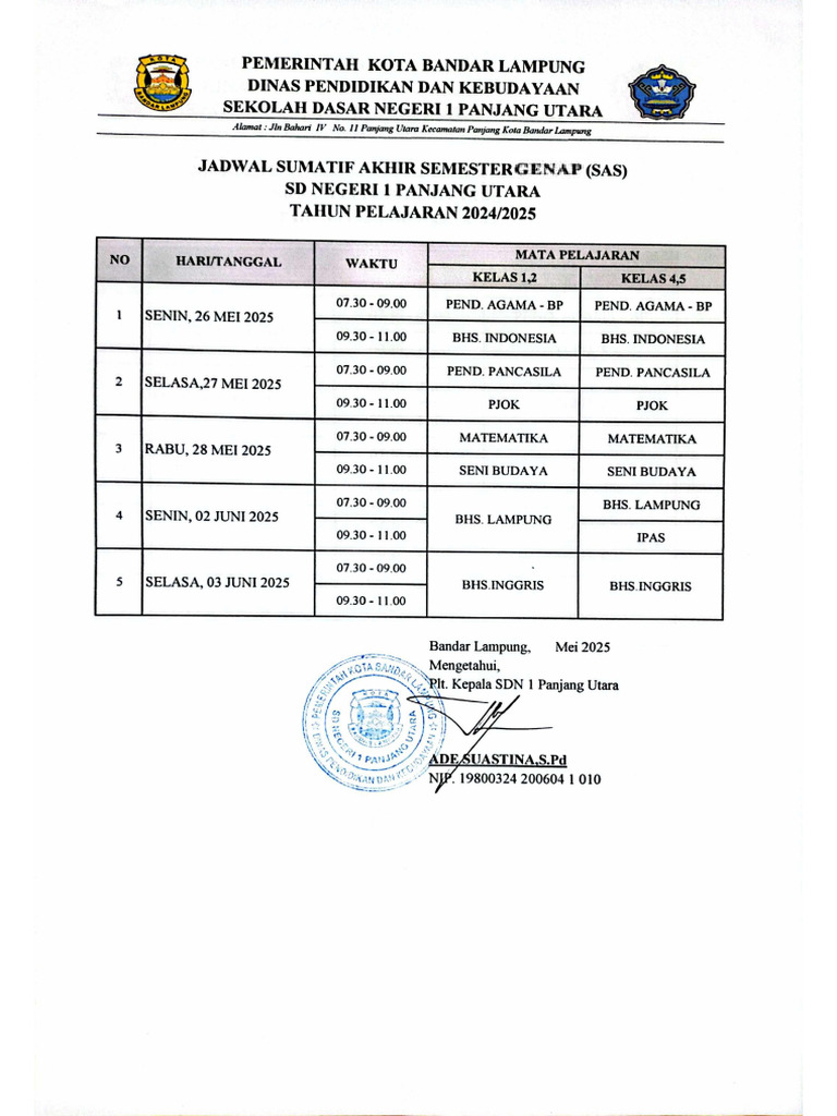 Jadwal Sas & Pas Sdn1pu Th.2025 | PDF
