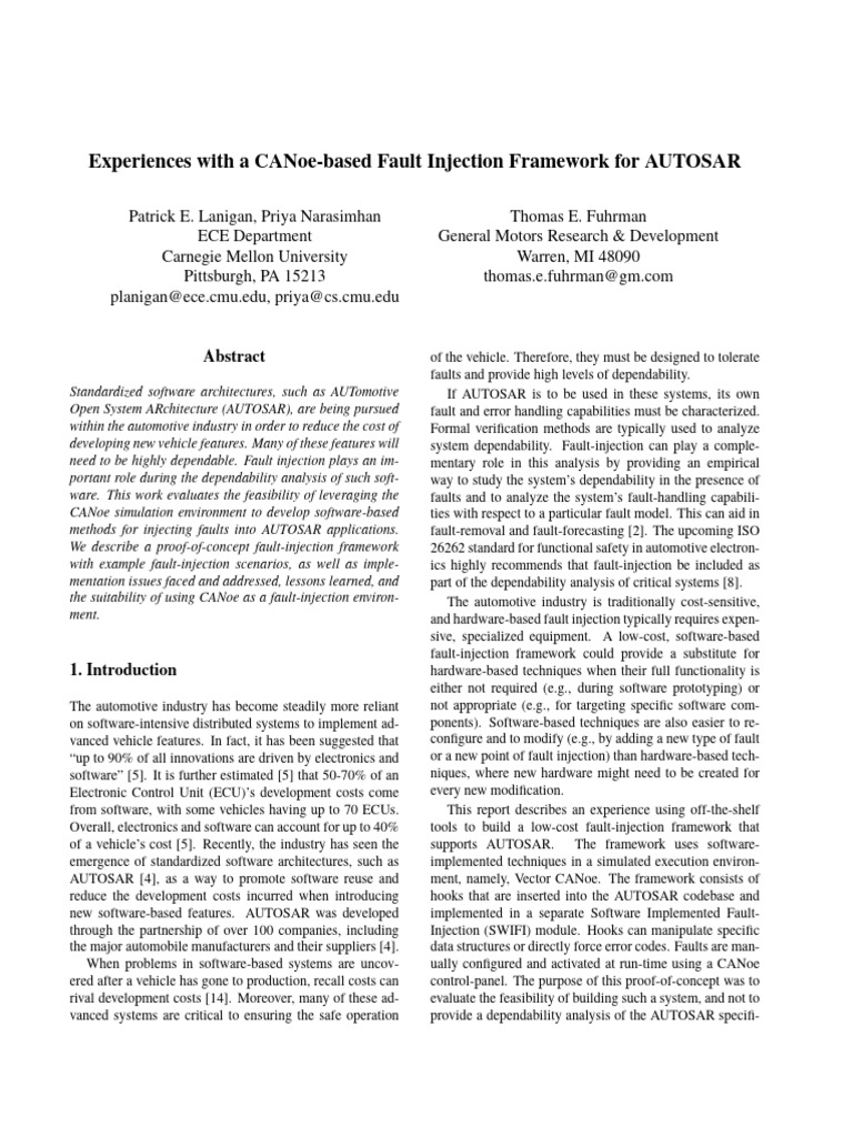 Experiences With A CANoe-based Fault Injection Framework For AUTOSAR ...