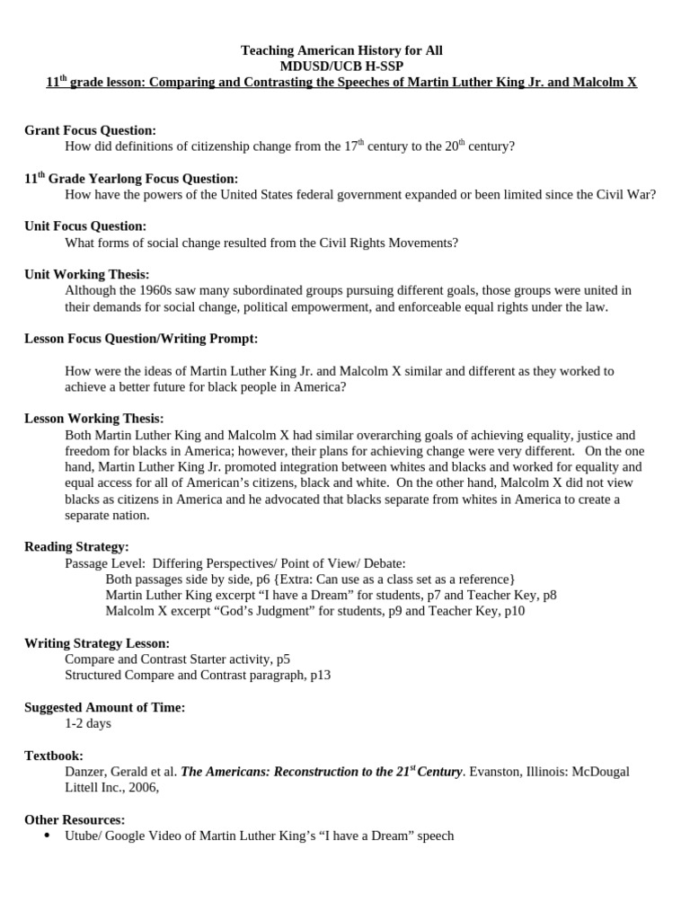 MLK and Malcolm X Speeches 5.13.08_0 | PDF | Malcolm X | Martin Luther ...