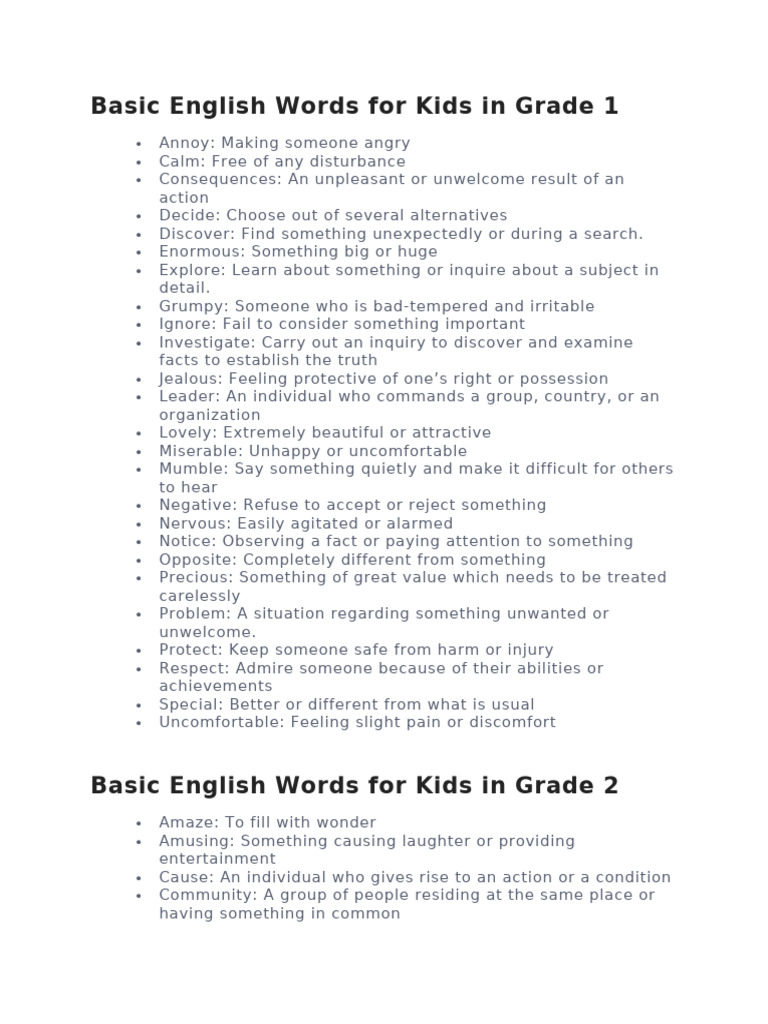 Essential English Words for Kids | PDF | Reason | Expert