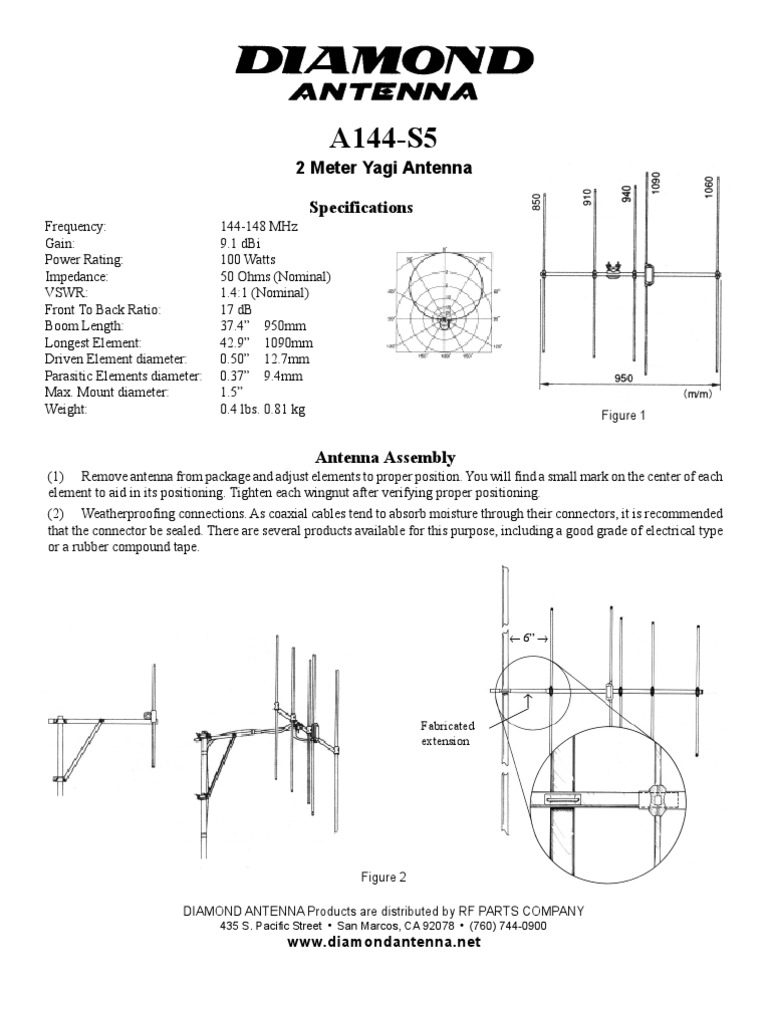 Diamond Antenna - A144s5 | PDF | Antenna (Radio) | Coaxial Cable