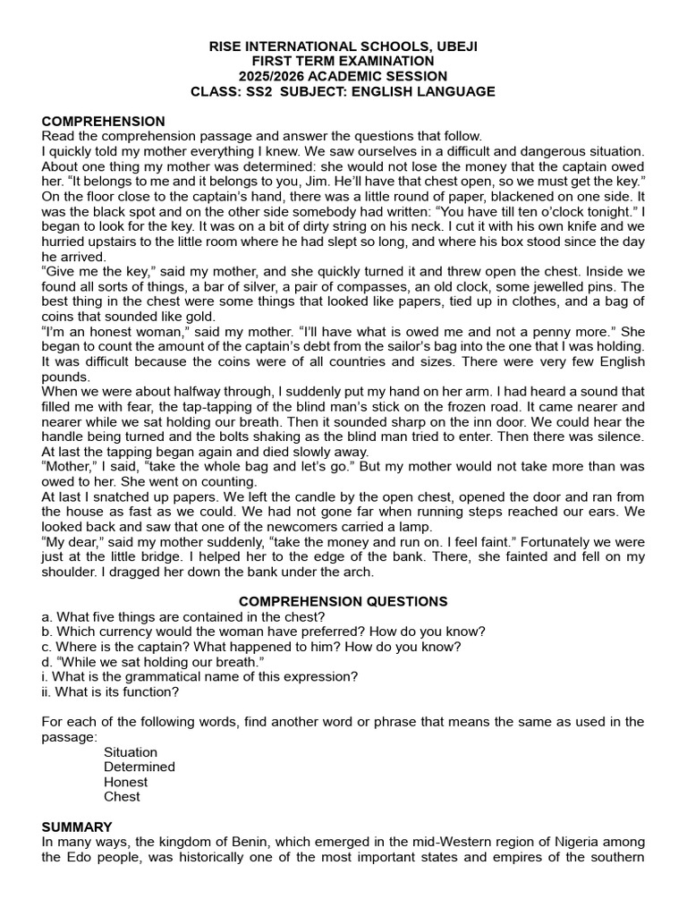 SS2 English Language Exam 2025/2026 | PDF | Subject (Grammar) | Linguistics