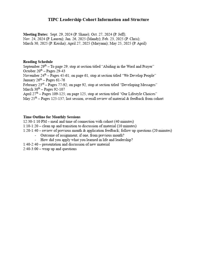 TIPC Leadership Cohort Information and Structure Participants | PDF