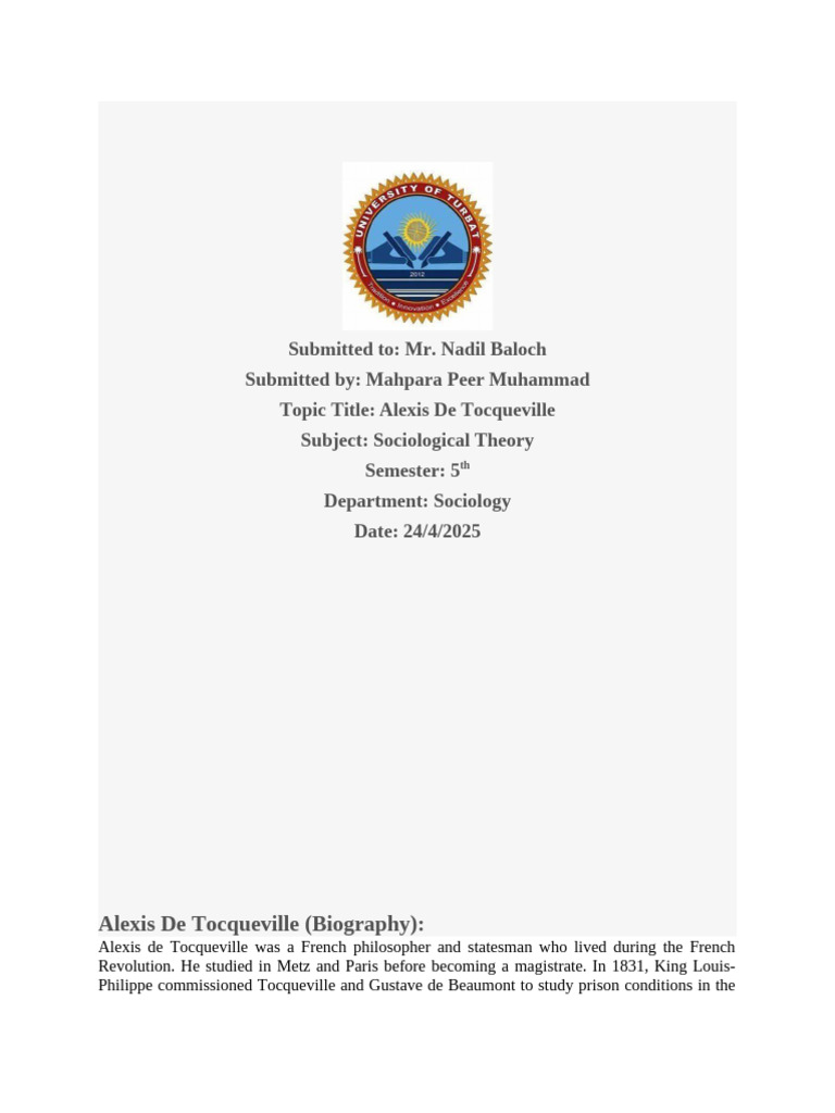 Sir Nadil Assignment.... (Alexis Charles Henri Clerel) | PDF | Alexis ...
