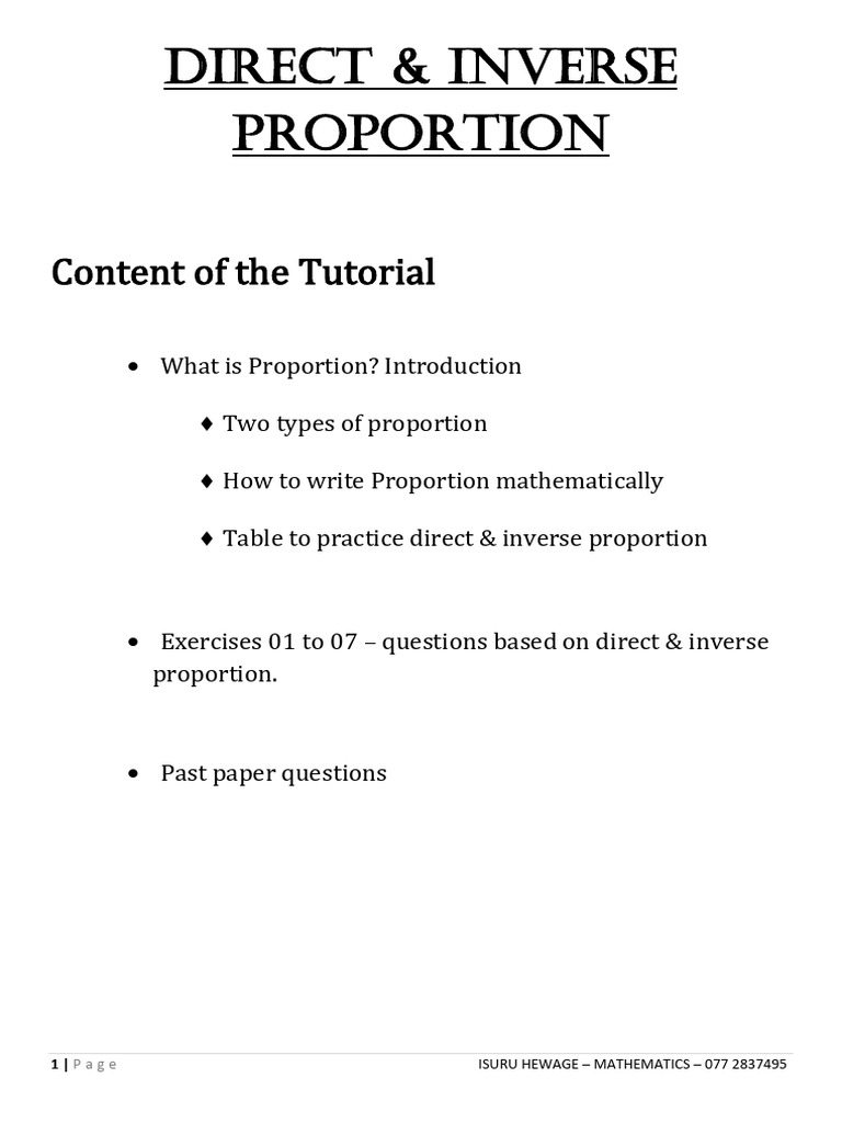Direct & Inverse Proportion Guide | PDF | Mathematics | Mathematical ...