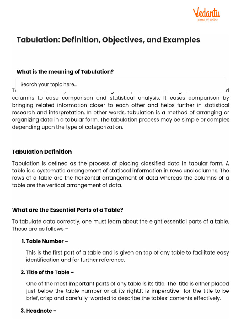 Tabulation - Definition, Objectives, and Examples | PDF