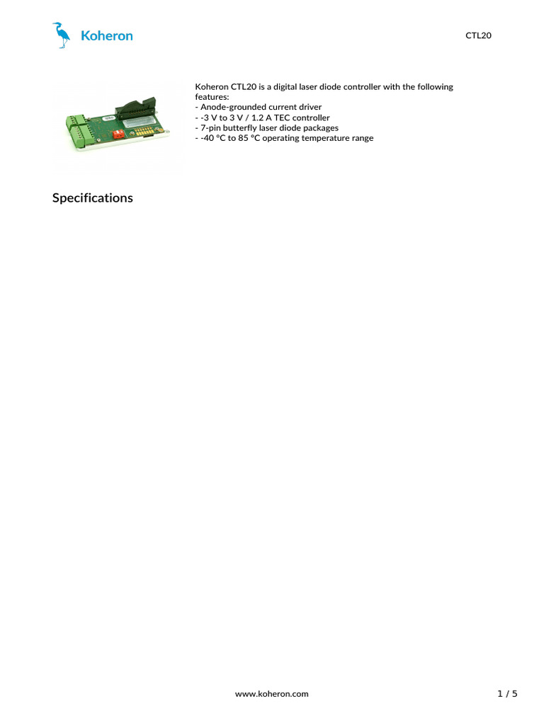 Koheron - ctl20 Laser Controller | PDF | Diode | Power Supply