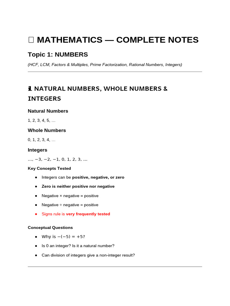 ? Mathematics - Complete Notes | PDF | Numbers | Ratio