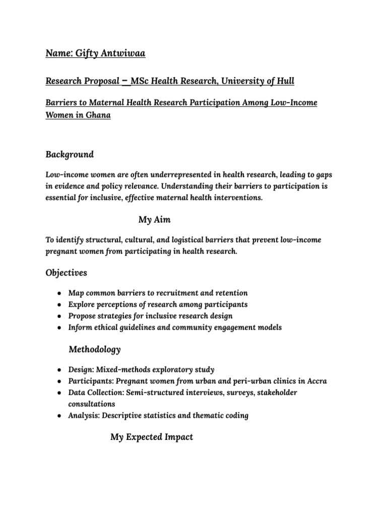 Research Proposal - MSC Health Research, University of Hull, Gifty ...