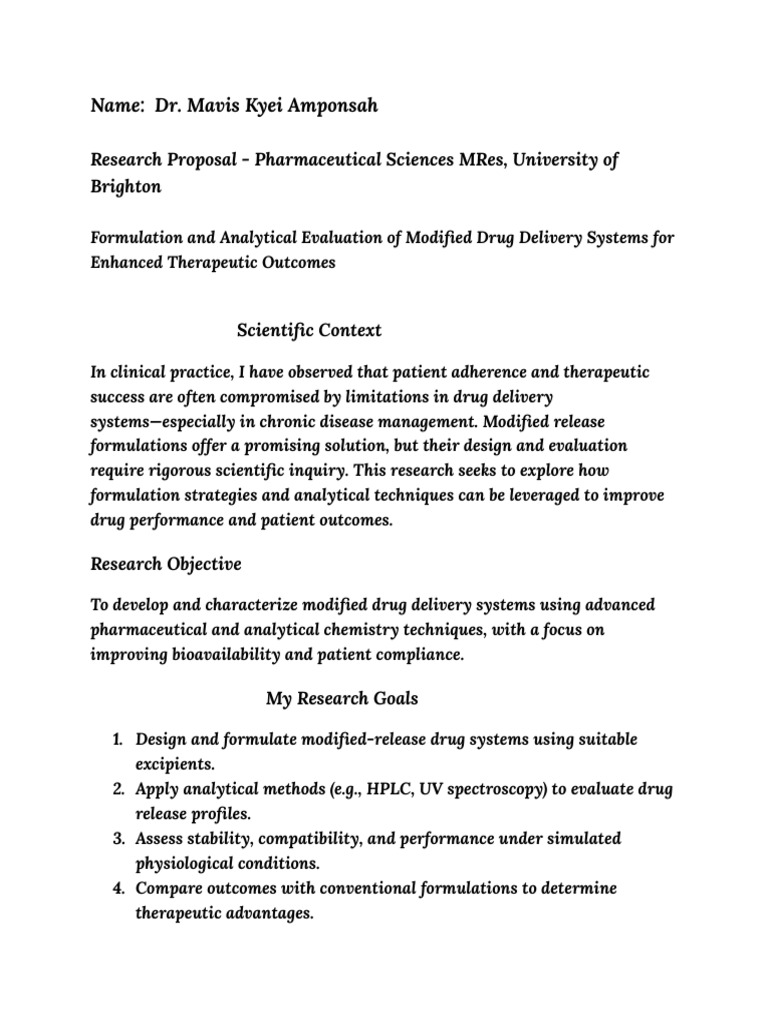 Research Proposal - Pharmaceutical Sciences MRes, University of ...