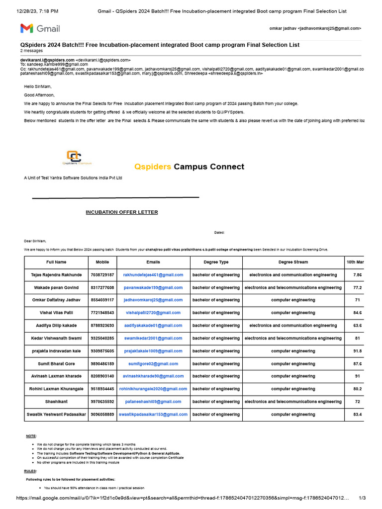 Gmail - QSpiders 2024 Batch!!! Free Incubation-Placement Integrated ...
