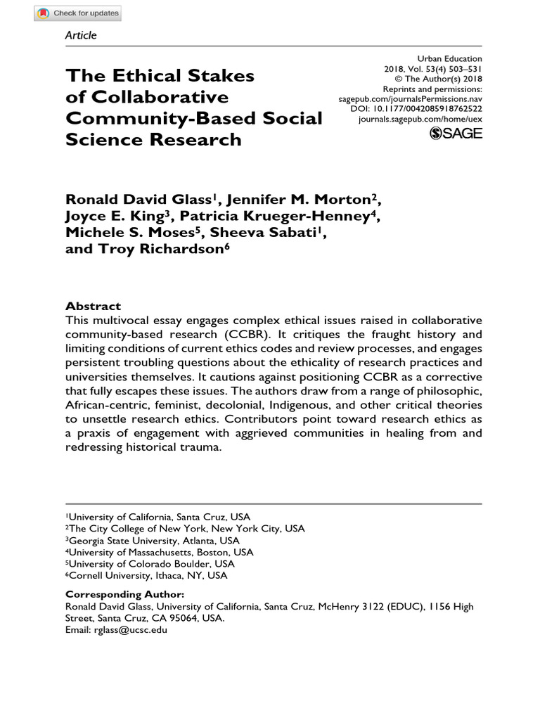 The Ethical Stakes of Collaborative Community-Based Social Science ...