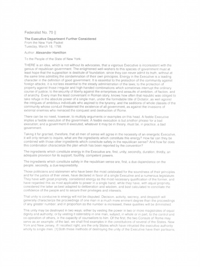 Federalist Paper #70 | PDF
