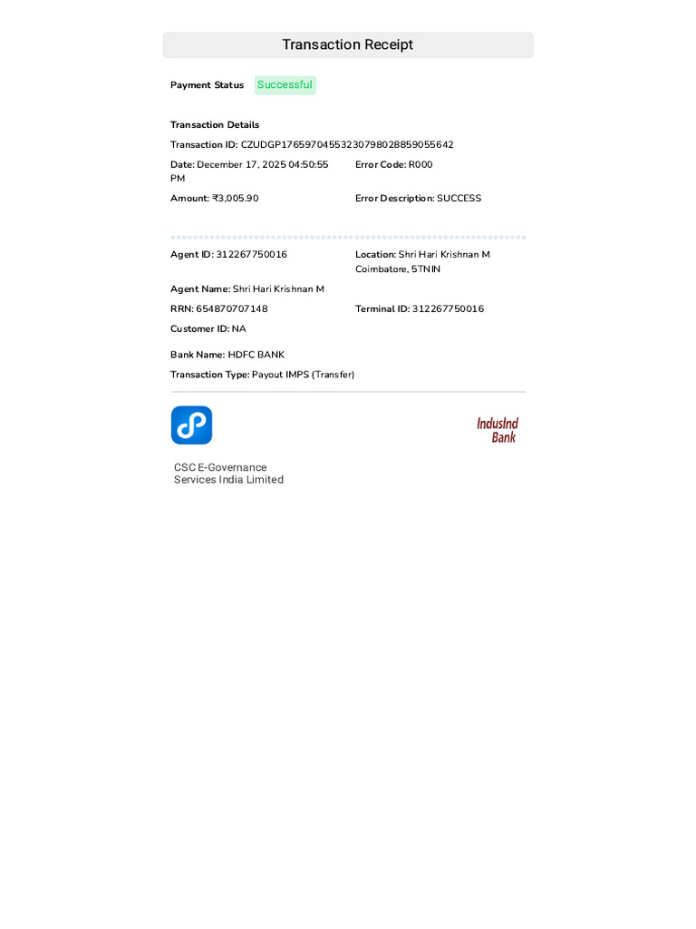 Successful IMPS Transaction Receipt | PDF