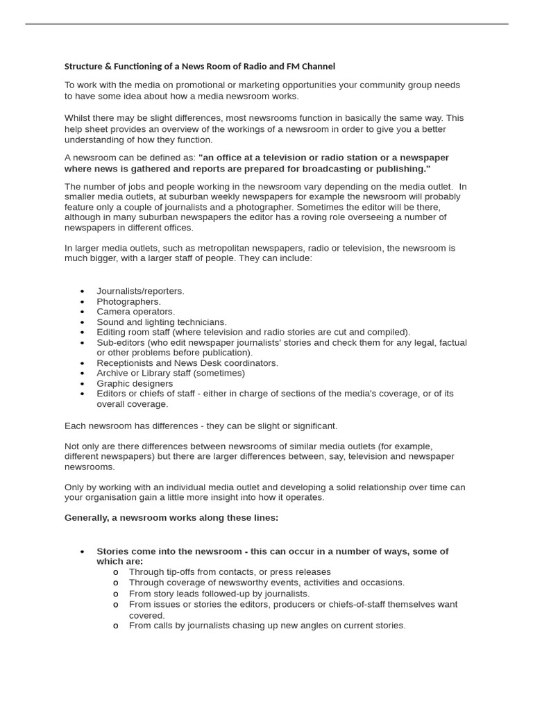 Structure Functioning of a News Room of Radio and FM Channe.docx | PDF ...