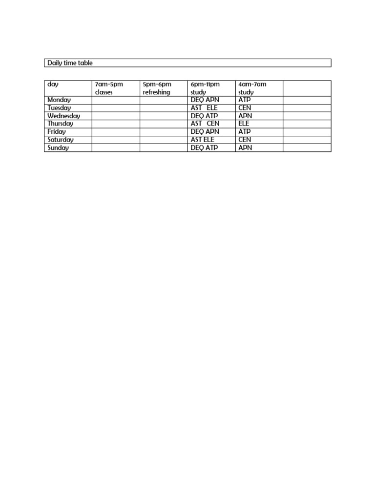 Daily Time Table | PDF