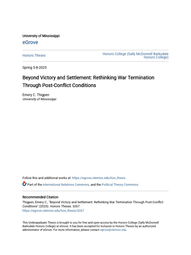 Beyond Victory and Settlement - Rethinking War Termination Through ...