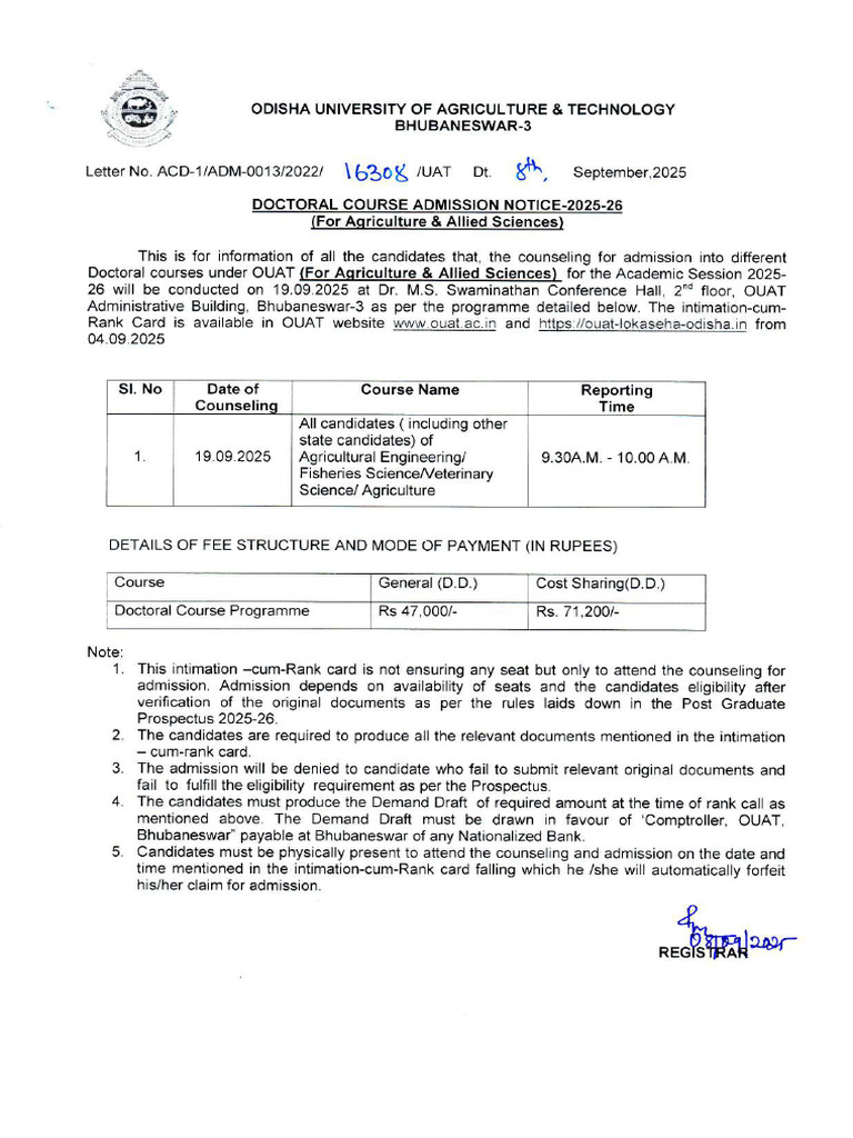 Admission Notice for Doctoral Programme 2025 | PDF