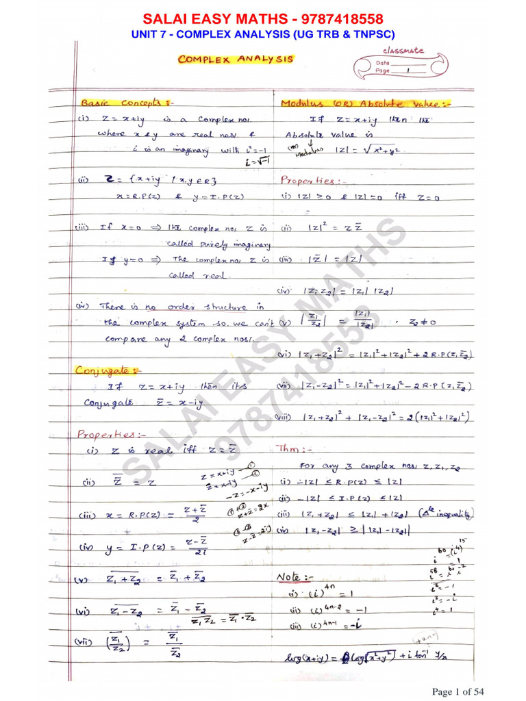 Unit 7 - Complex Analysis-1 | PDF