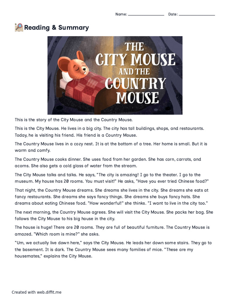City Mouse and Country Mouse Story | PDF | Restaurants