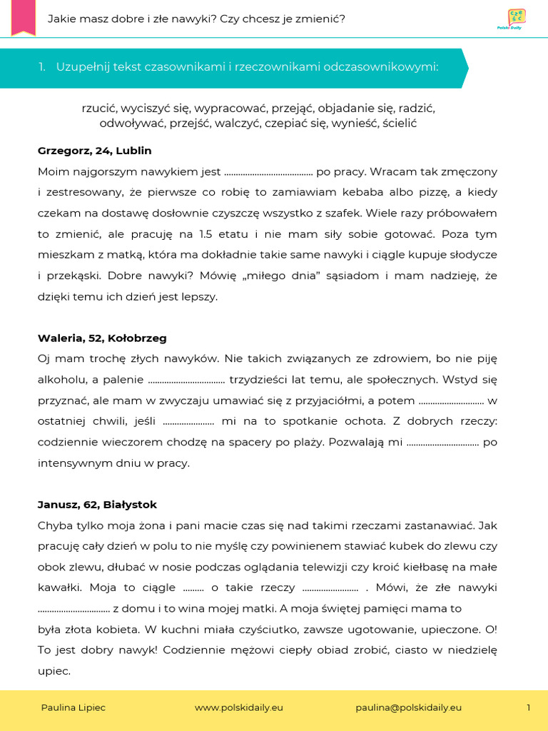 Dobre I Zle Nawyki 1 | PDF