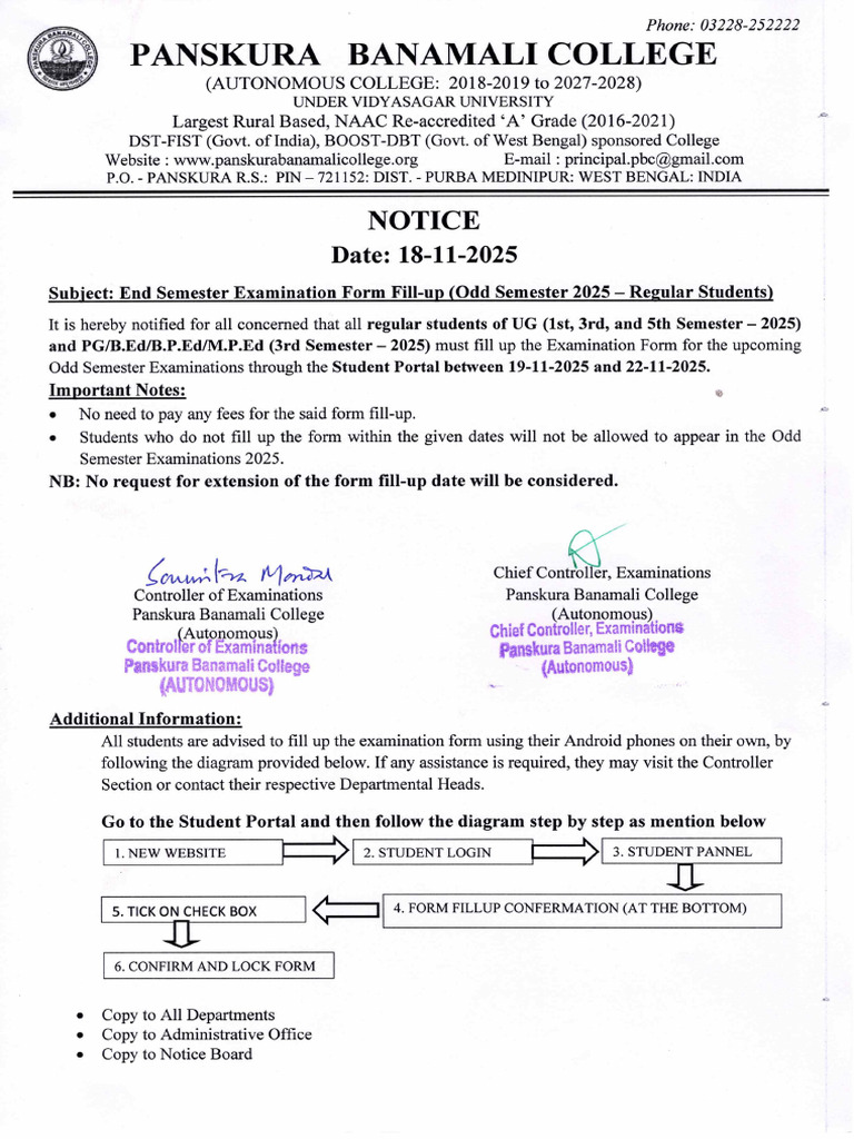 Notice (End Sem Examination Form Fillup - Regular Students) ) | PDF