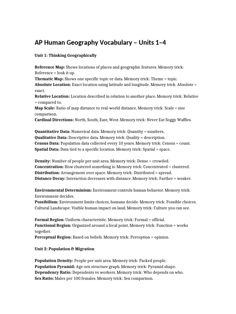 AP_Human_Geography_Vocabulary_Units_1-4 | PDF