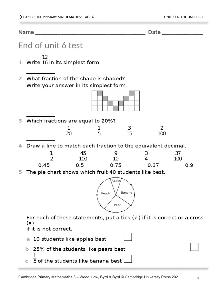 Stage 6 Math Unit 6 Test Questions | PDF