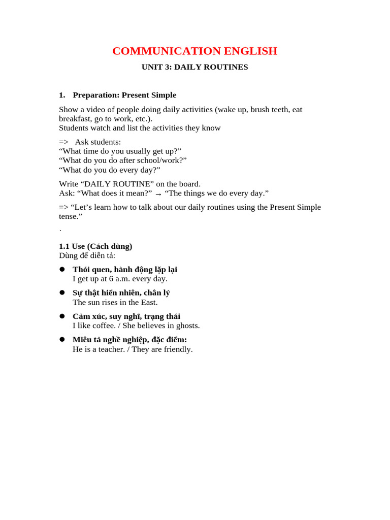 Unit 3 Daily Routines | PDF