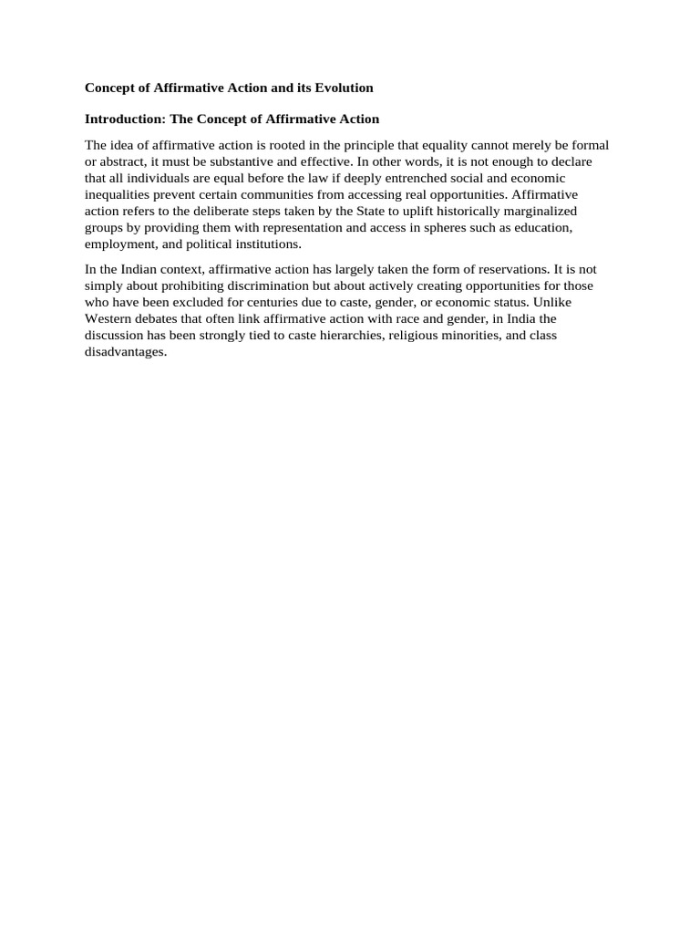 Concept of Affirmative Action and Its Evolutio1 | PDF | Affirmative ...